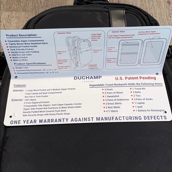 DUCHAMP LONDON | Bags | Duchamp London Extendable Travel Backpack ...